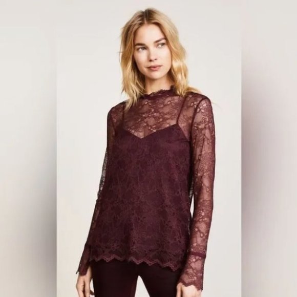 Theory | Tops | Theory Red Toplight Lace Top Tank Twopiece Blouse ...